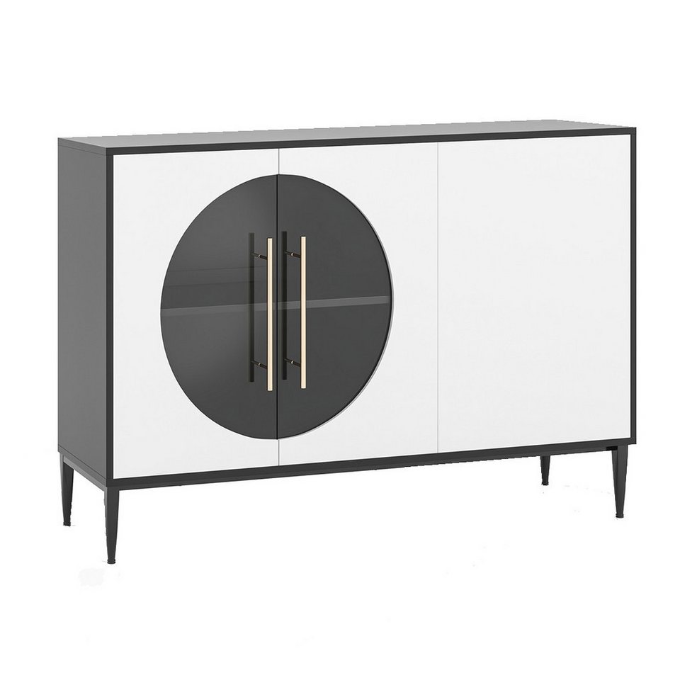 Costway Sideboard Buffetschrank Mit Glastüren And Metallbeinen Holz Weiß