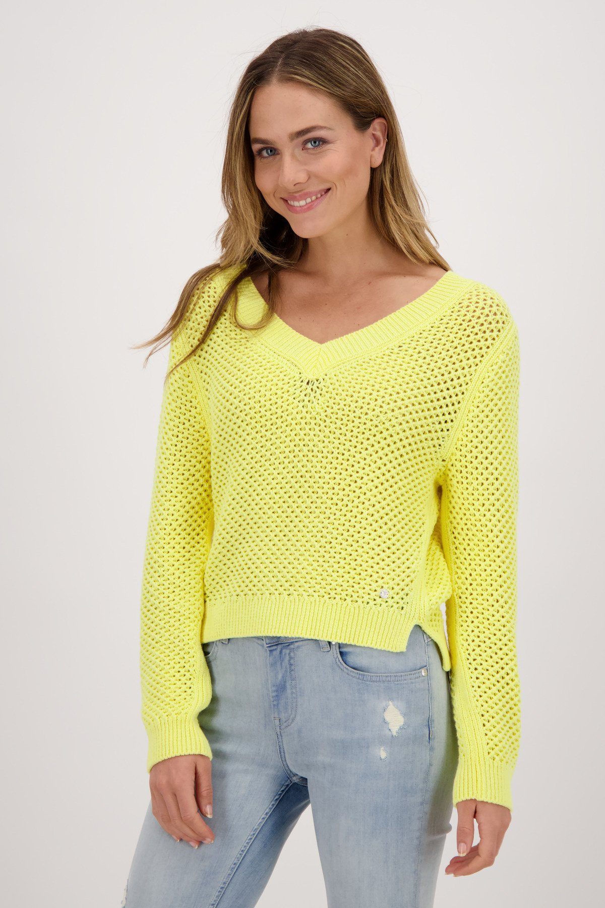 Monari Strickpullover Grobstrick Pullover mit V-Ausschnitt