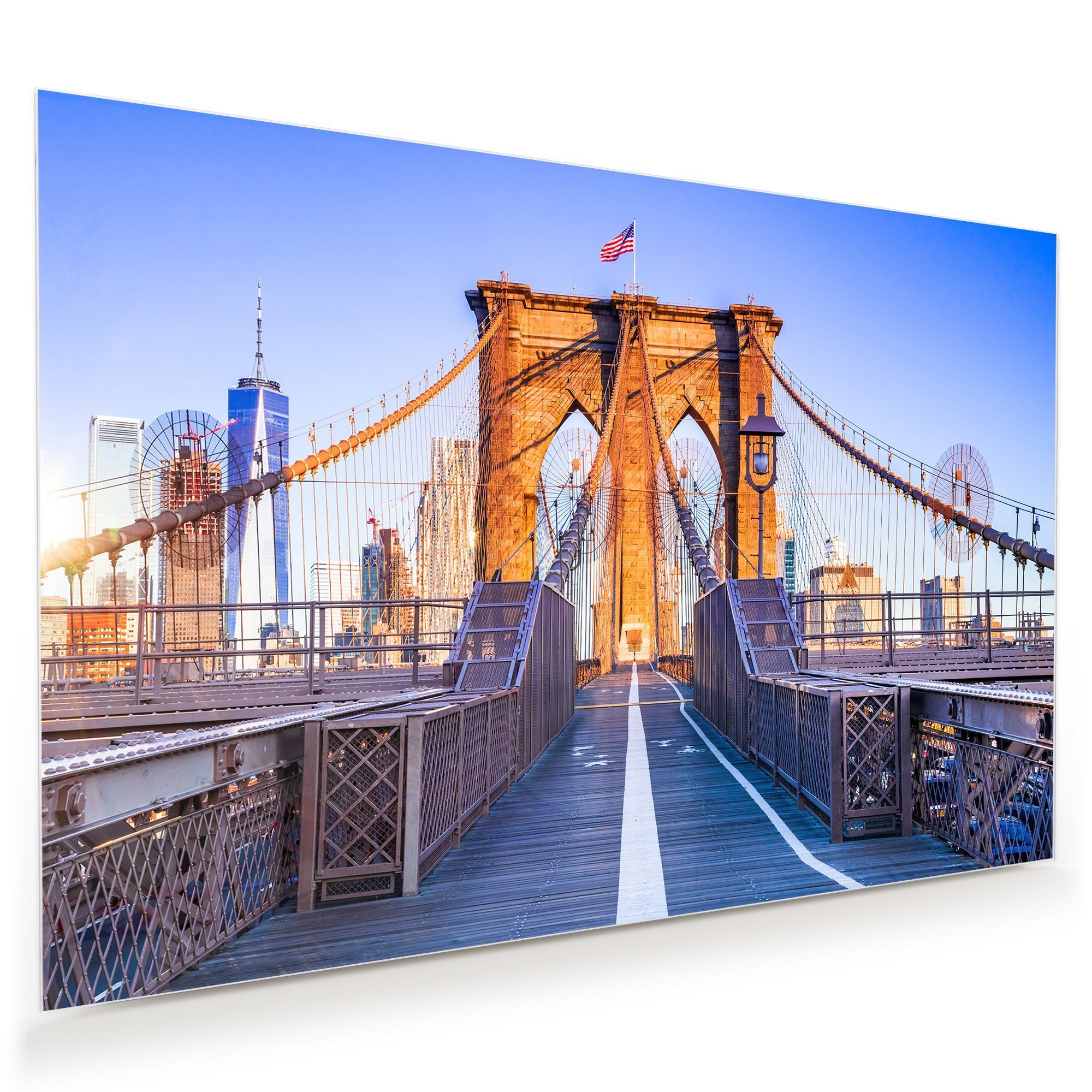 Primedeco Glasbild Wandbild NYC Brooklyn Bridge Sunset mit Aufhängung, Städte & Länder