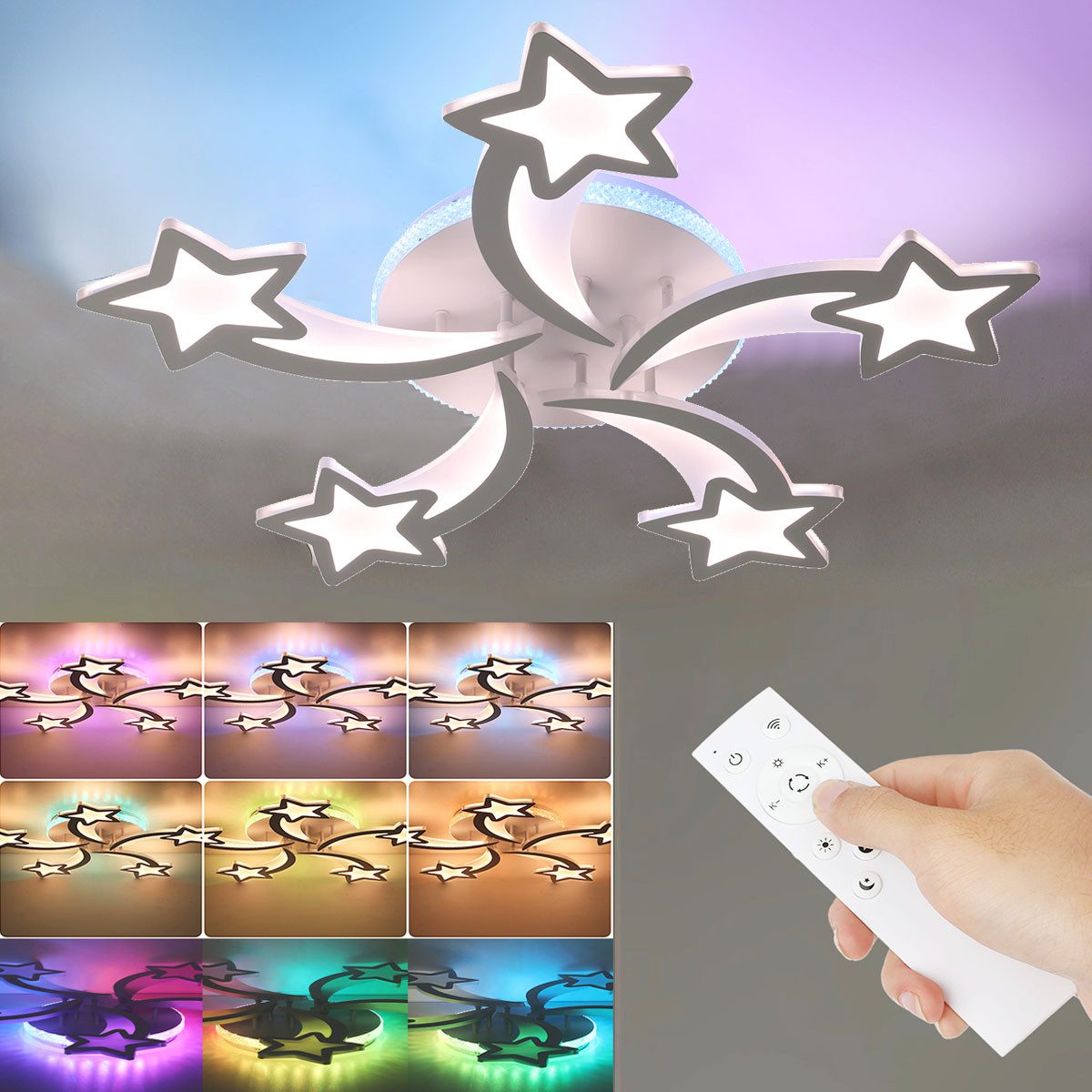 oyajia LED Deckenleuchte 54W Deckenleuchte mit RGB Farbwechsel Lamp, Dimmbar mit Fernbedienung ...