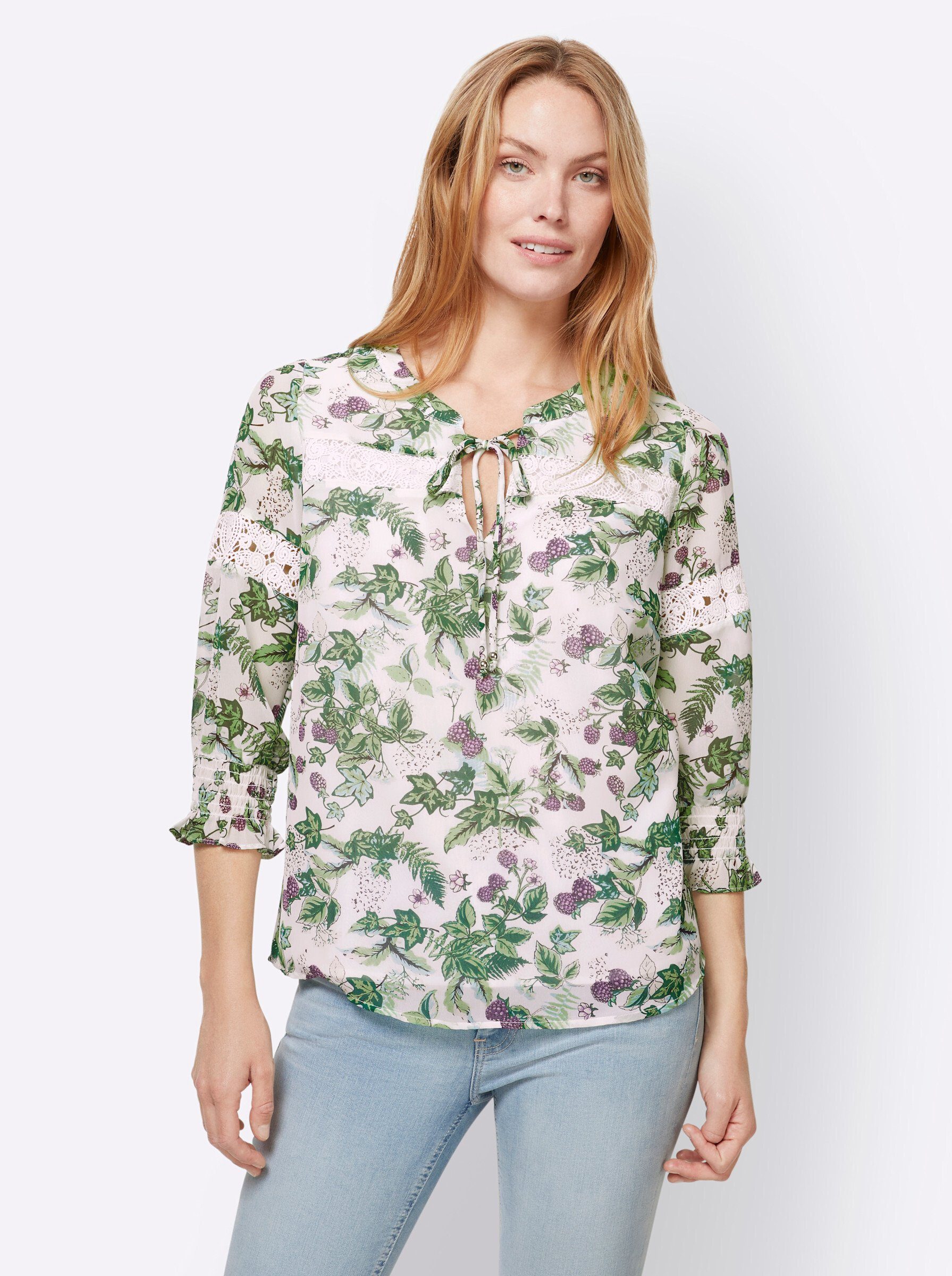 Heine Klassische Bluse Druckbluse V Ausschnitt Mit Bindeband