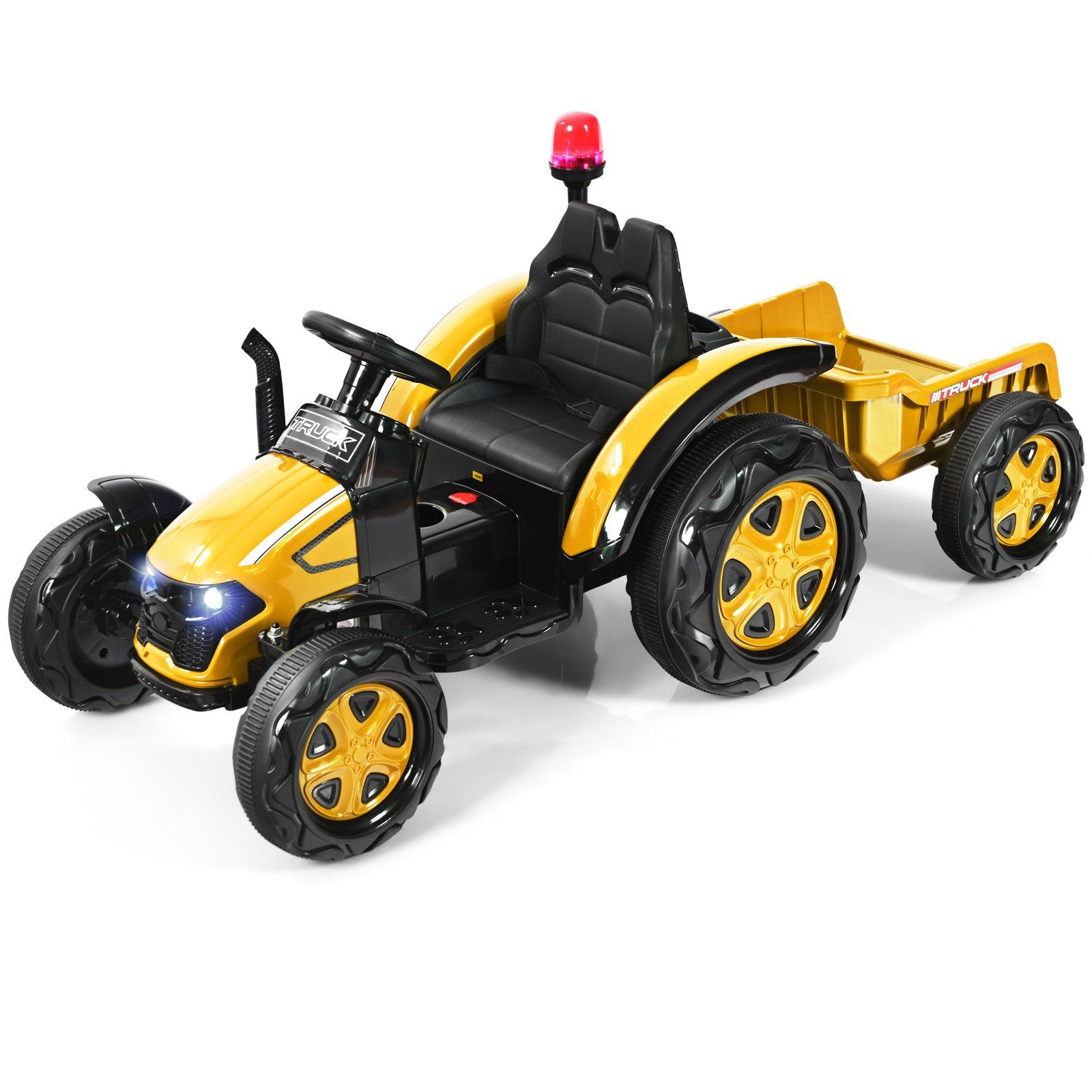 COSTWAY Elektro-Kindertraktor Aufsitztraktor, mit Scheinwerfer, Hupe & MP3