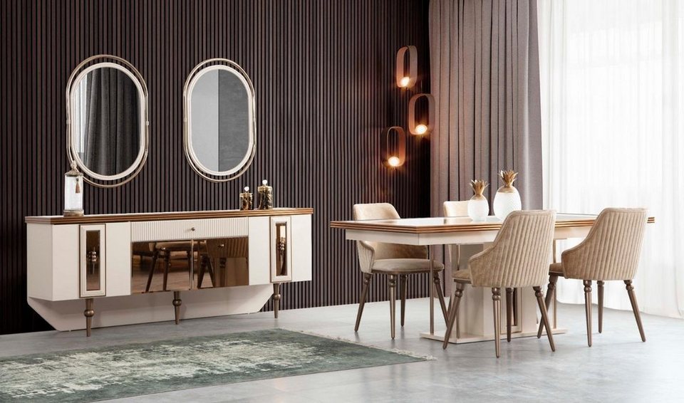 Jvmoebel Esszimmer Set Luxus Esszimmer Set Sideboard Tisch 4x Stuhl