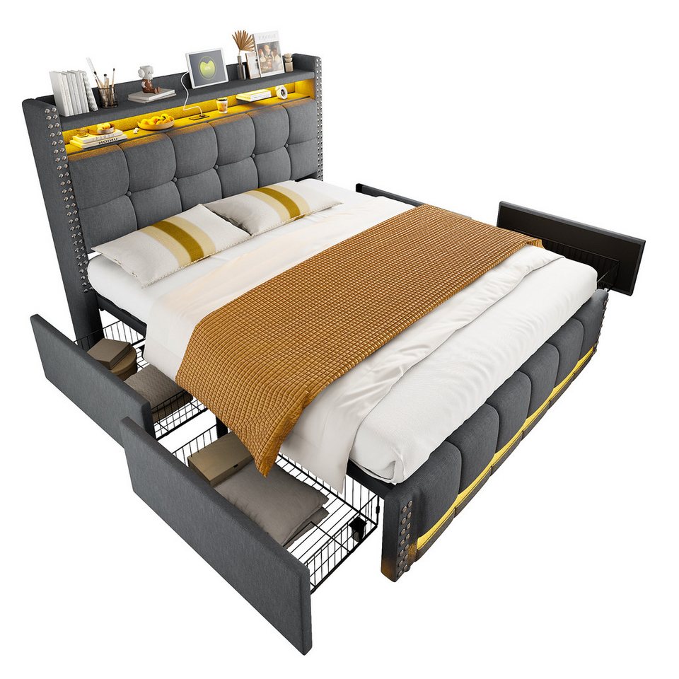 Okwish Polsterbett Stauraumbett Funktionsbett Stauraumbett Mit Led