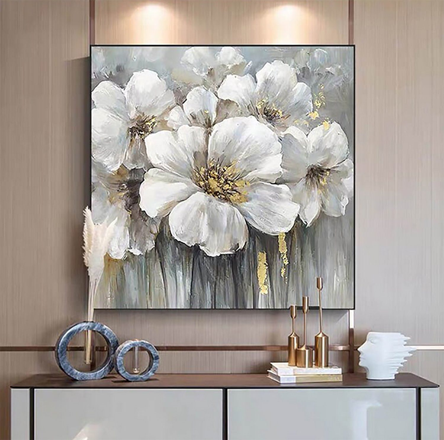 TPFLiving Kunstdruck (OHNE RAHMEN) Poster - Leinwand - Wandbild, Abstrakte Blumen - (Leinwand ...