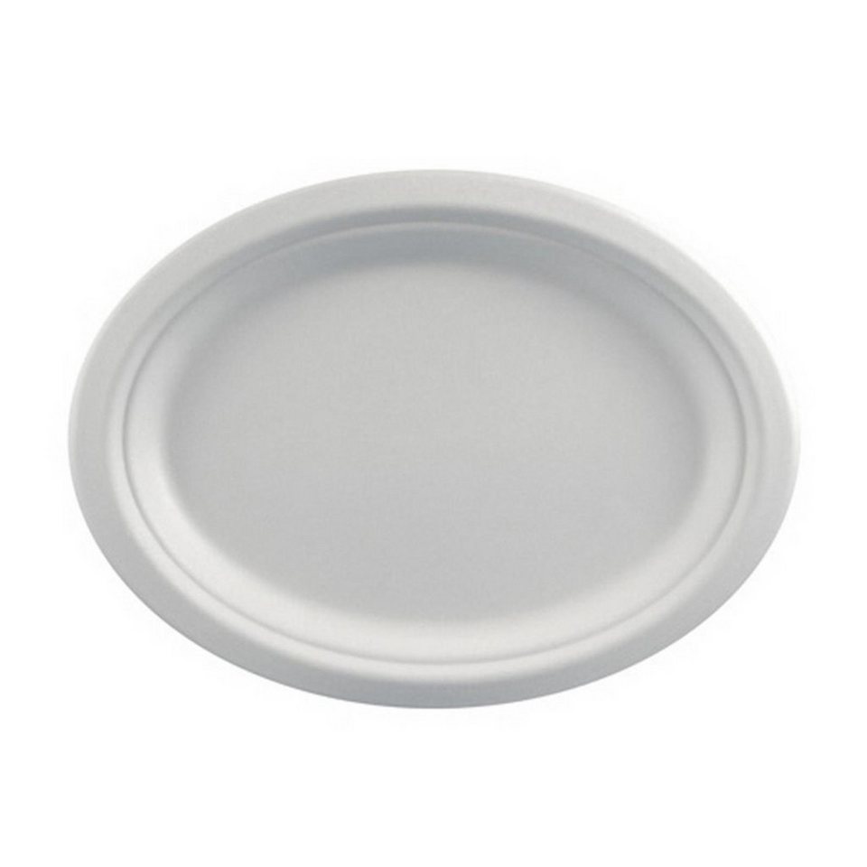 Papstar Einwegteller 12 Teller Zuckerrohr Pure Oval 26 Cm X 20 Cm X