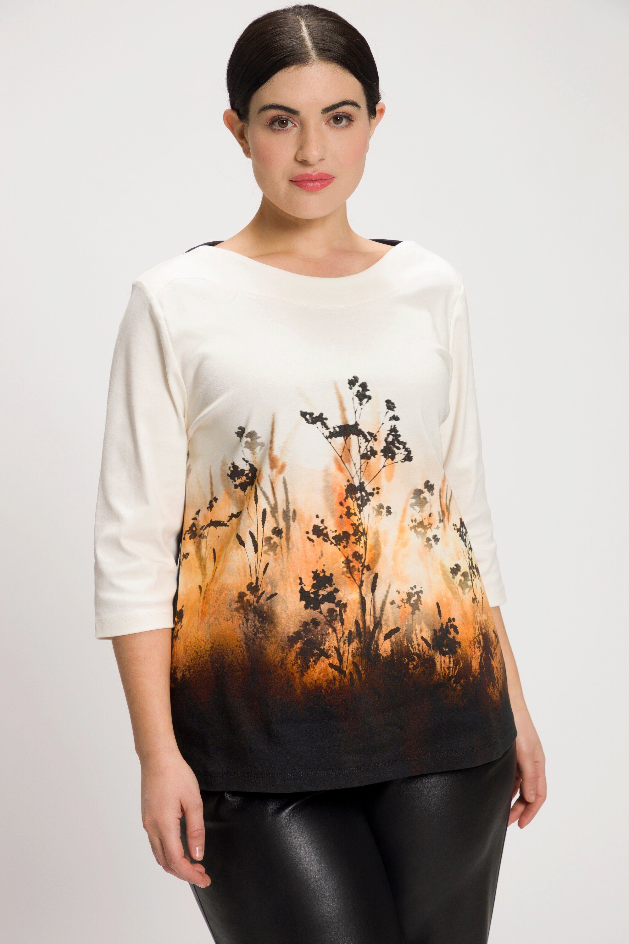 Ulla Popken Rundhalsshirt Shirt Floraler Druck U Boot Ausschnitt 34 Arm