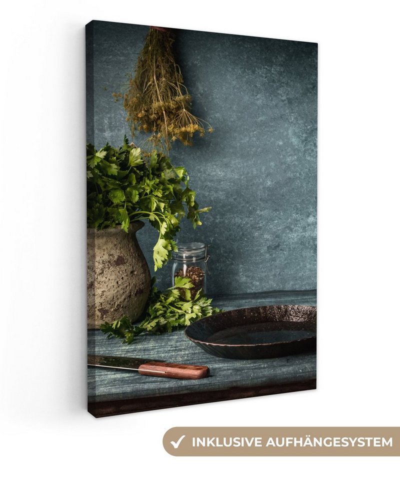 Onemillioncanvasses® Leinwandbild Kräuter Gewürze Pfanne Messer