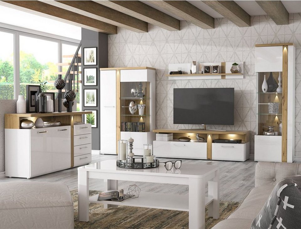 Expendio Wohnzimmer Set Talena 20 Spar Set 6 St Weiß Hochglanz