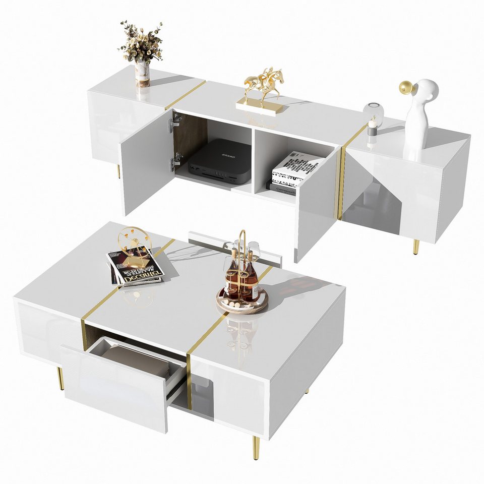 Blingbin Wohnzimmer Set Tv Schrank Und Couchtisch Set 2 St Mit