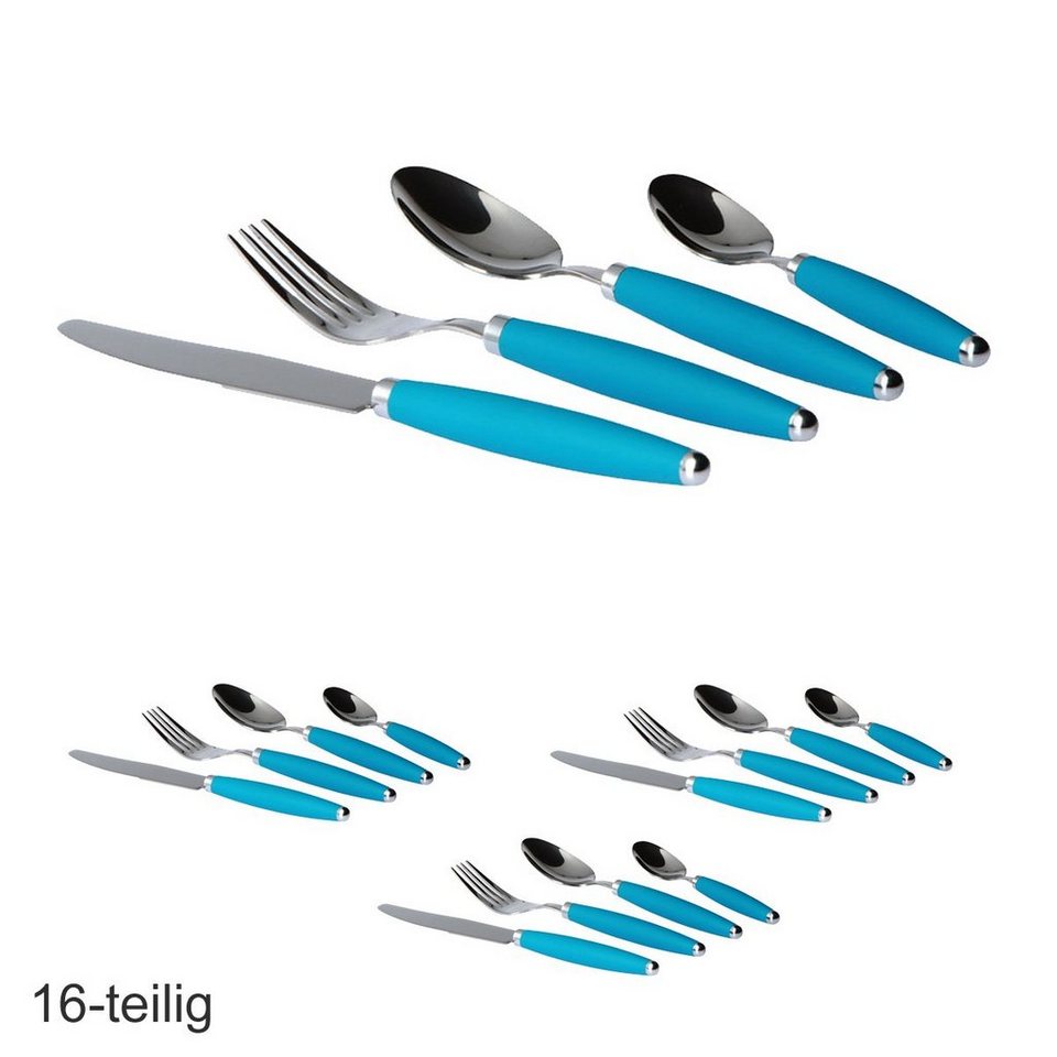 Gimex Besteck Set Gimex Campingbesteck 16 Teilig Türkis Edelstahl