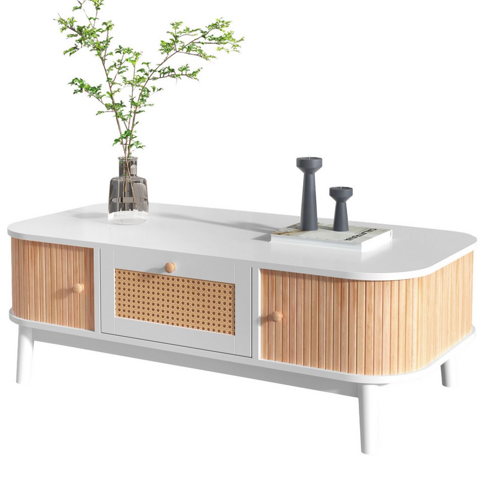 Ulife Tv Schrank Couchtisch Rattan Kaffeetisch Massivholzbeine