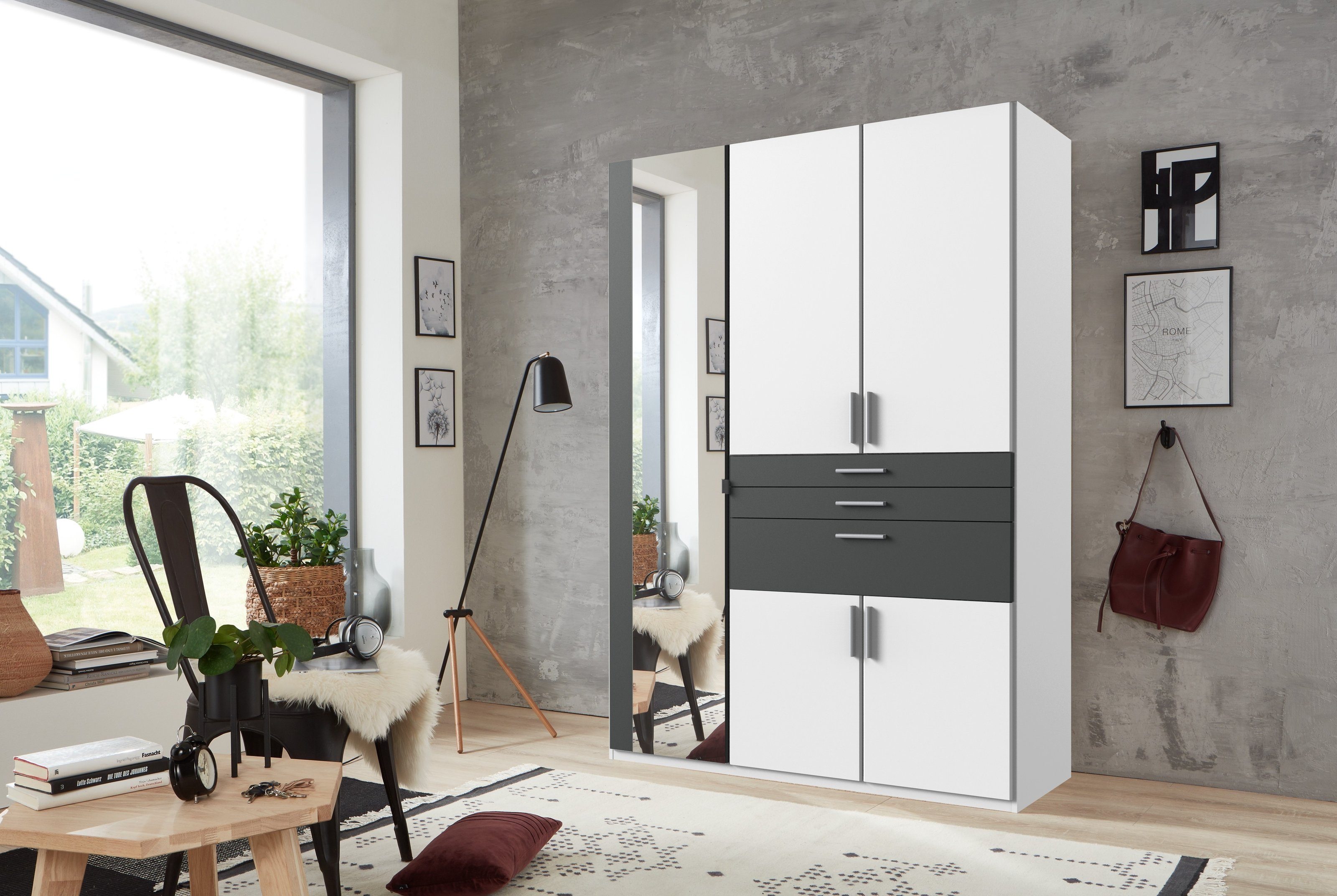 Möbelando Kleiderschrank Harburg1 Aus Spanplatte In Weiß Mit 3