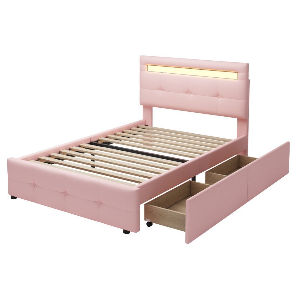 Rutaqian Polsterbett Einzelbett 90×200cm Jugendbett Kinderbett