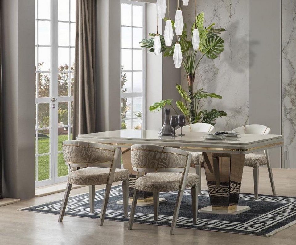 Jvmoebel Esszimmer Set 5 St Esstisch 4x Stühle Beige Luxus
