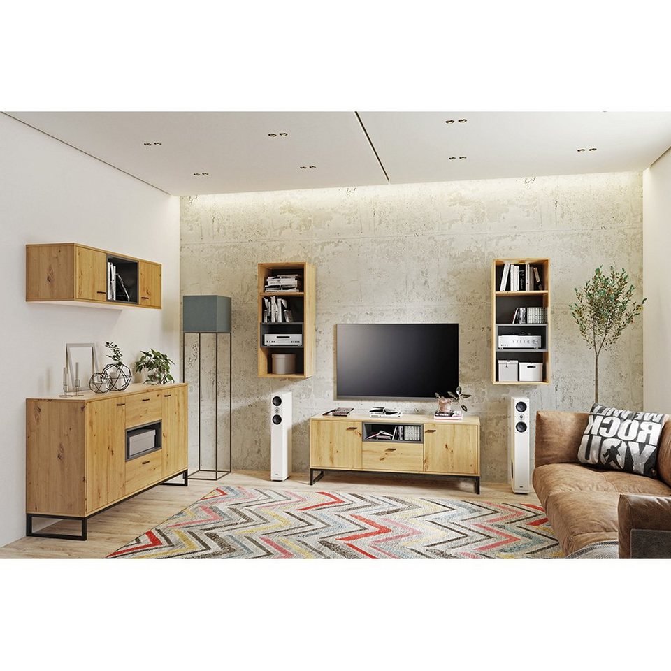 Lomadox Wohnwand Ostuni 132 5 St 5 Tlg Wohnzimmer Mit Kommode In