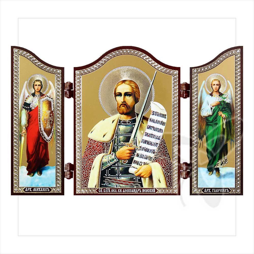 NKlaus Holzbild 1433 Alexander Newski Christliche Ikone Triptychon, Triptychon