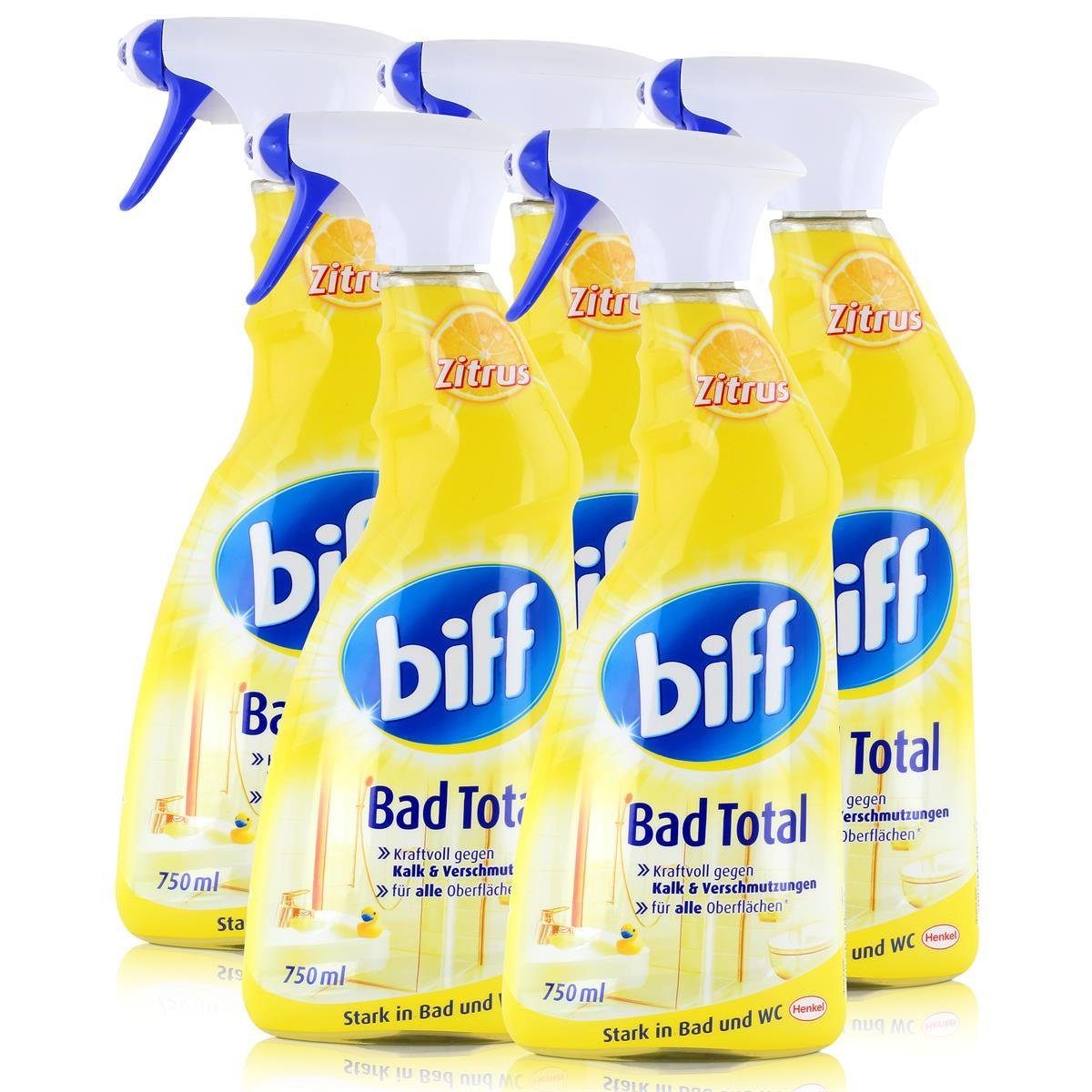 biff Biff Bad Total Zitrus 750ml - Kraftvoll gegen Kalk (5er Pack) Badreiniger