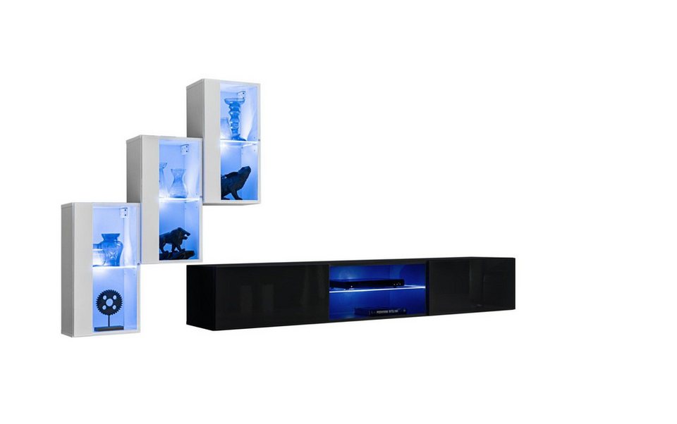 Jvmoebel Wohnwand Modern Wohnwand Tv Ständer 3x Hänge Vitrine Set