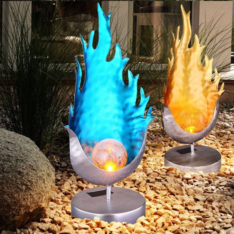 Etc Shop Gartenleuchte 2er Set Led Solar Steh Lampen Flammen Design