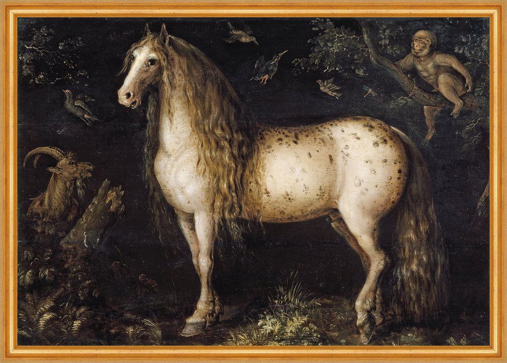 BillerAntik Kunstdruck The dapple-grey Roelant Savery Pferde Tier Affe Apfelschimmel B A2 000 ...