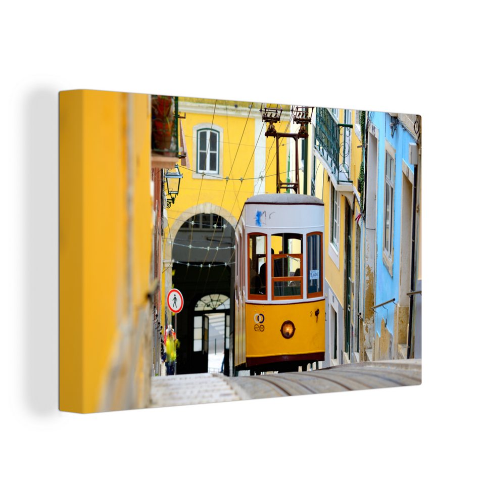 Onemillioncanvasses® Leinwandbild Gelb Lissabon Straße 1 St