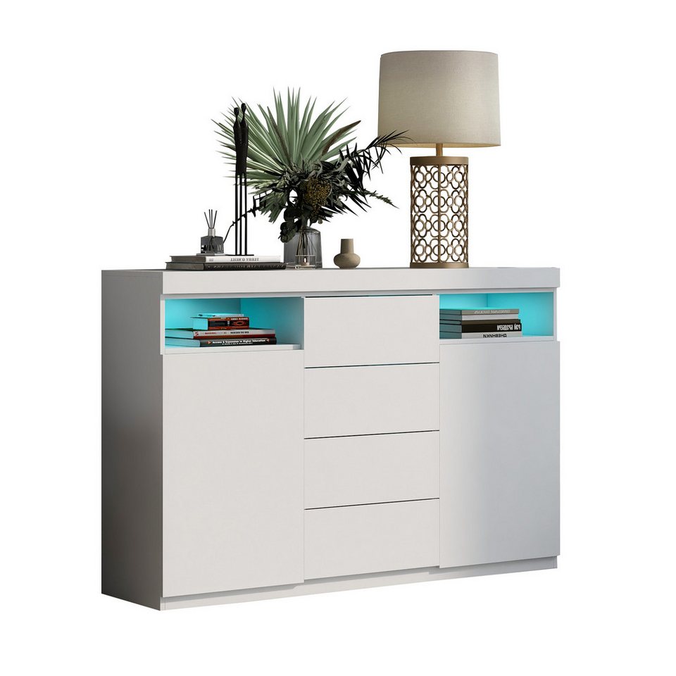 Modfu Sideboard Wohnzimmerschrank Mit 16 Farben Led Beleuchtung Inkl