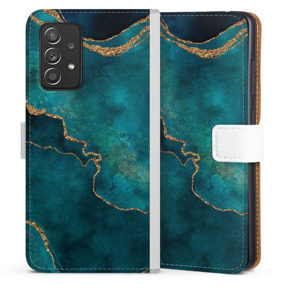 Deindesign Handyhülle Glitzer Look Marmor Kunst Gemstone Glamour Teal