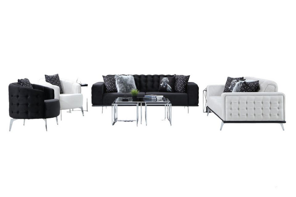 Jvmoebel Wohnzimmer Set Schwarz Weiße Chesterfield Wohnzimmer