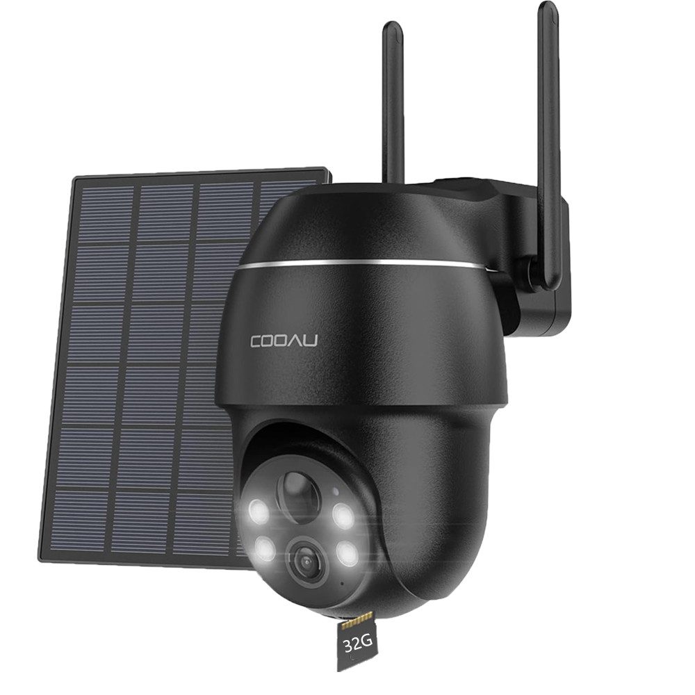 COOAU Überwachungskamera Überwachungskamera Aussen Akku Solar 2K PTZ WLAN mit 32G Karte (Aussen ...