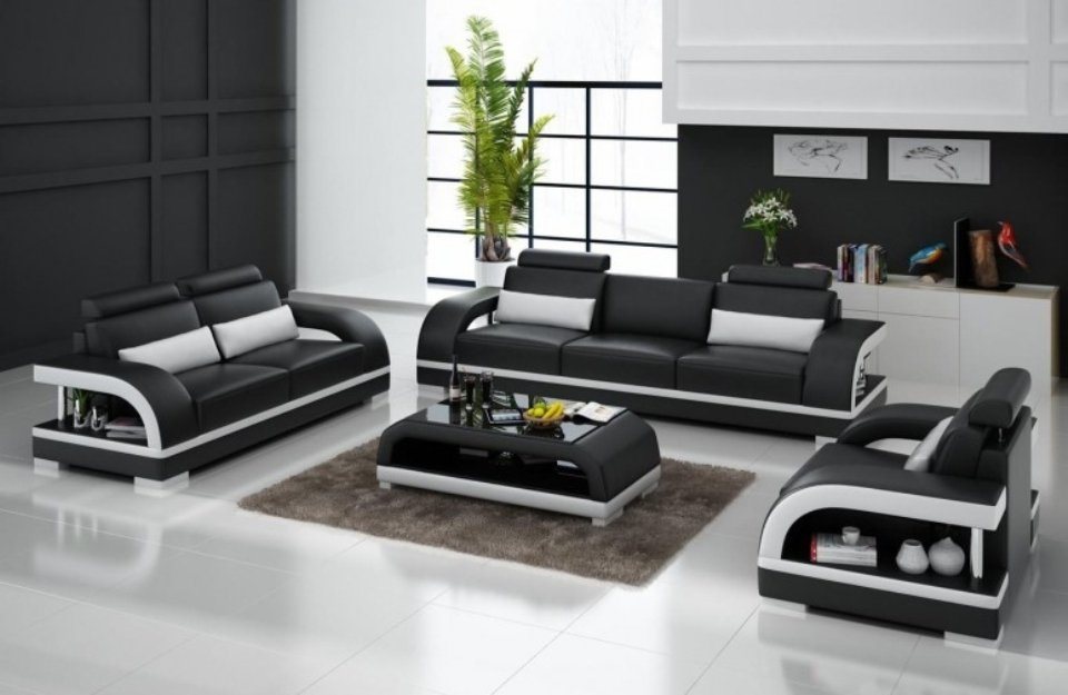 Jvmoebel Sofa Designer Sofagarnitur Ledersofa Set 321 Garnitur Sofa