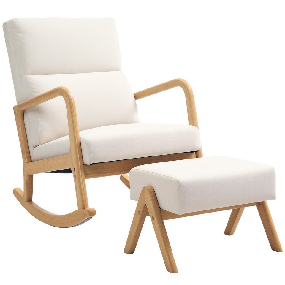 Homcom Schaukelsessel Schaukelstuhl Mit Hocker Leinenoptik Holzbeine