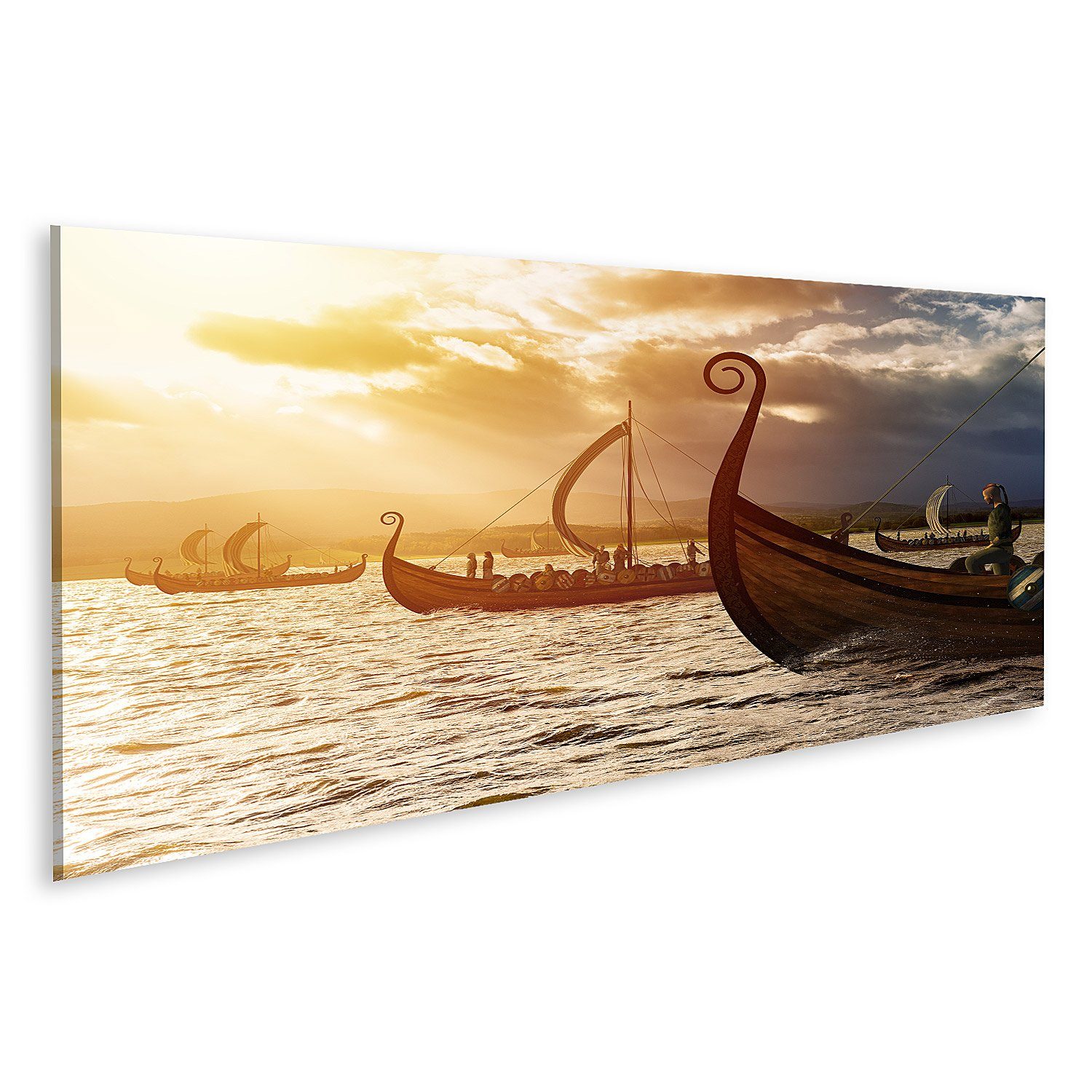 islandburner Leinwandbild Bild auf Leinwand Wikinger Sturm Wikinger Schiffe Wandbild Poster Kuns