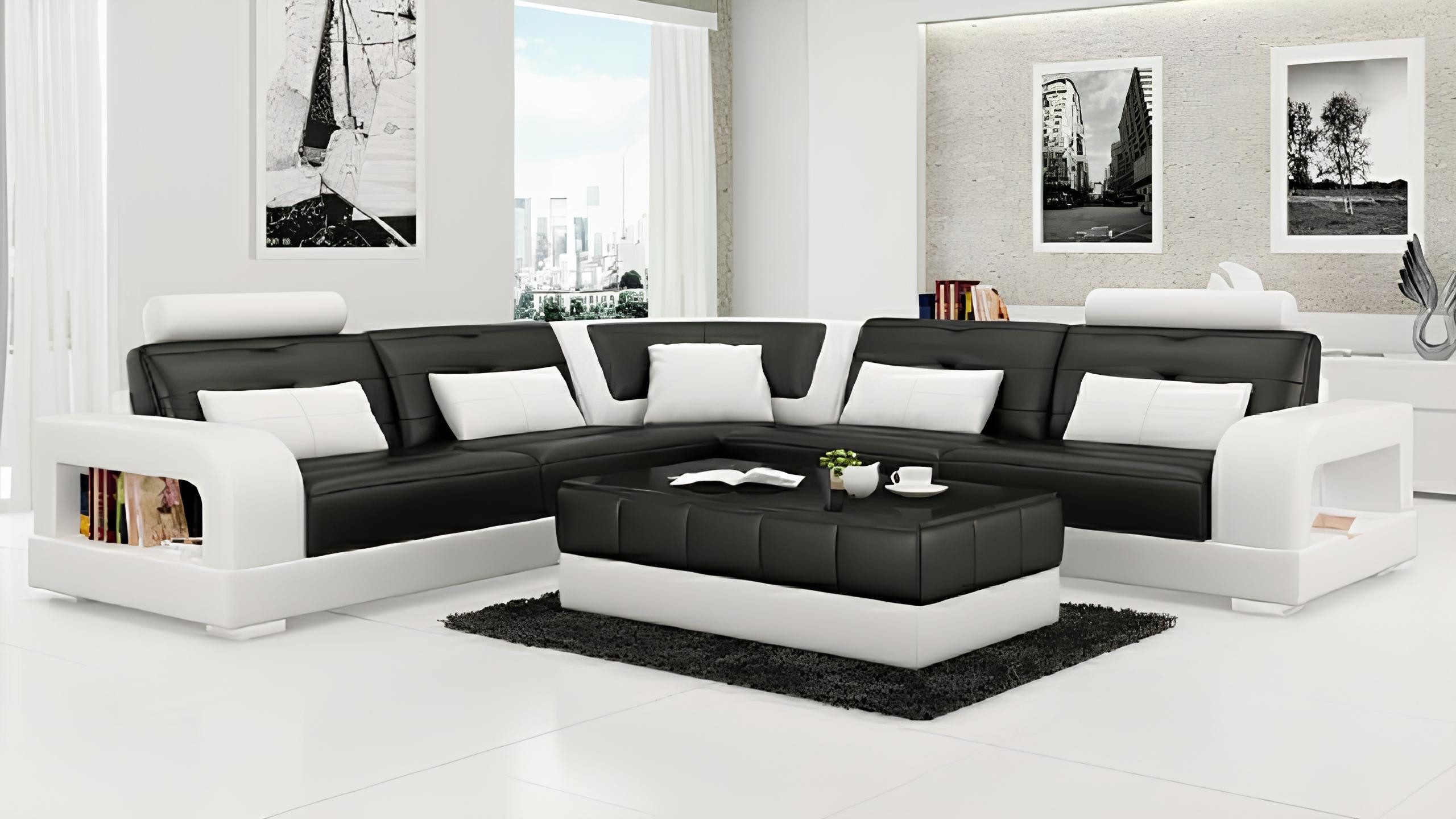 Xlmoebel Ecksofa Ledercouch Couch mit USB, Eckcouch Sofaset Designer ...