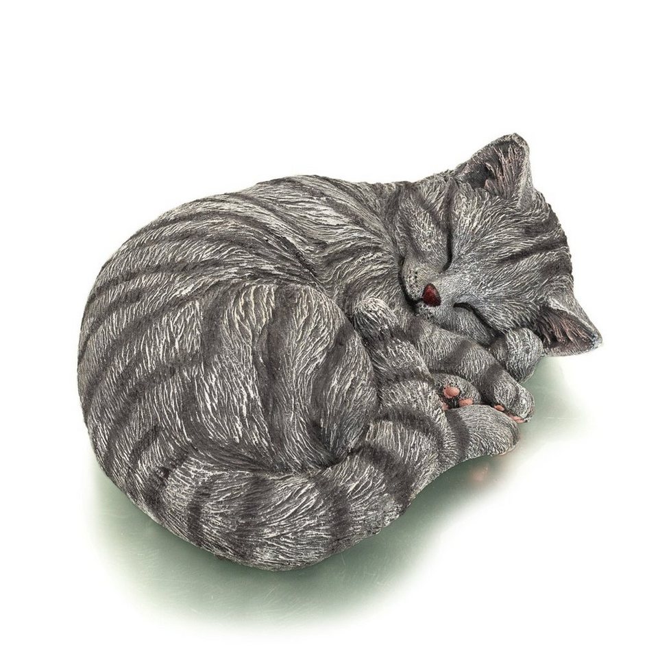 Antikas Gartenfigur Grau Getigerte Katze Handbemalte Steinfigur