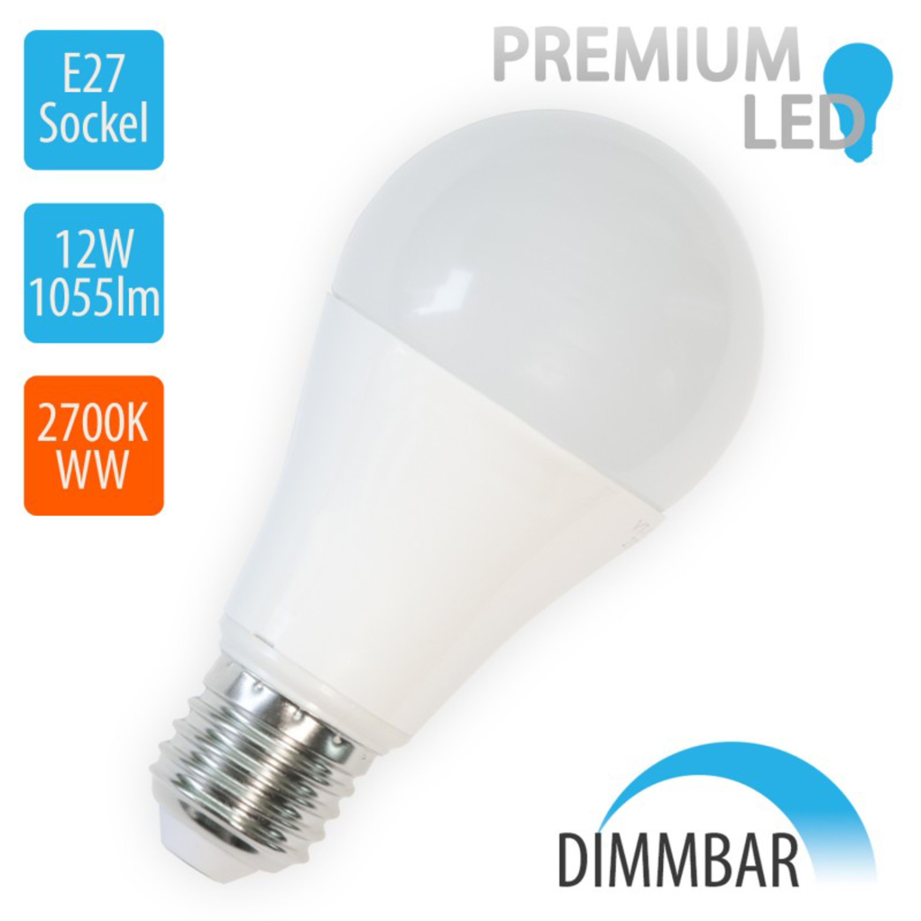V-TAC LED-Leuchtmittel, 12W LED E27 A60 Globe DIMMBAR, 2700K Warmweiß,1055lm - LED Brenner