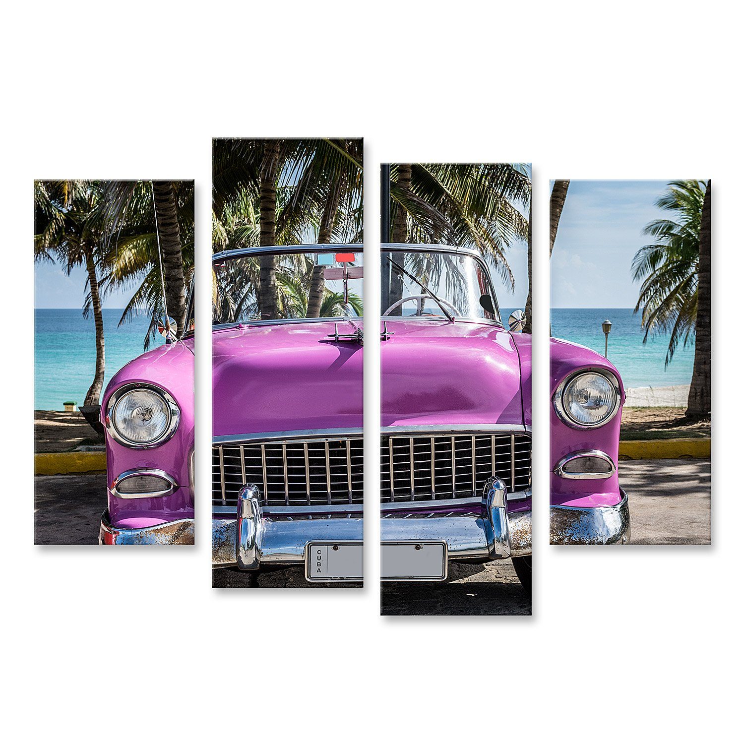 islandburner Leinwandbild Bild auf Leinwand Hdr Kuba Rosa American Classic Car Geparkt Unter Pal