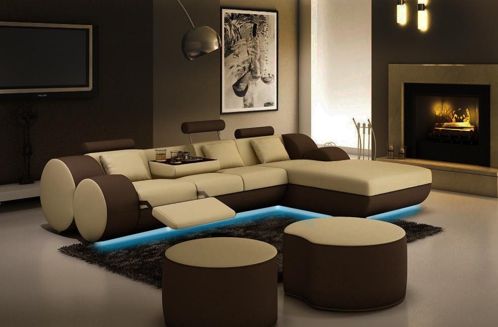 JVmoebel Ecksofa DESIGNER LEDER ECKSOFA WOHNLANDSCHAFT LEDERCOUCH + USB ...