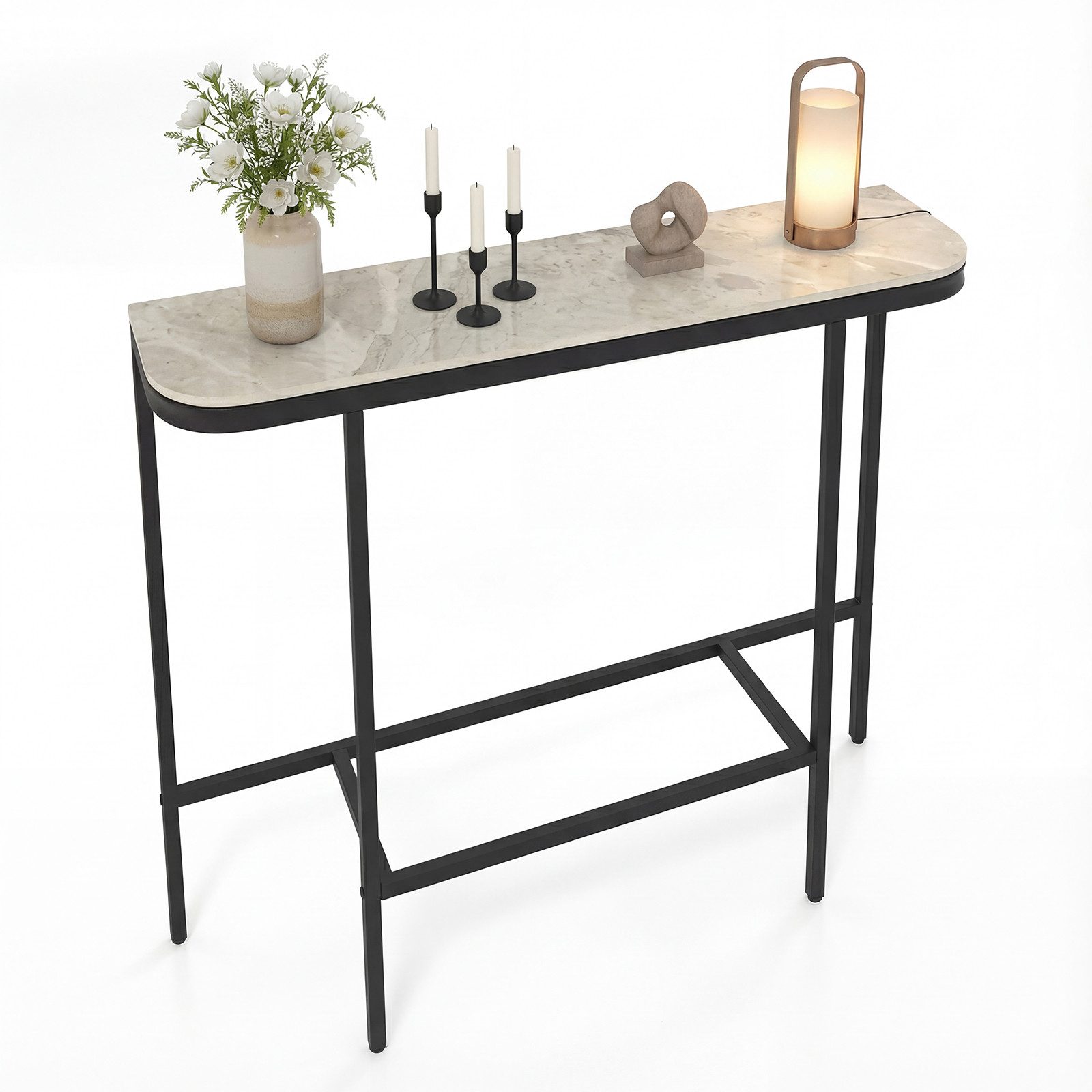 COSTWAY Konsolentisch, schmal Marmor Sofatisch modern 110cm Gold