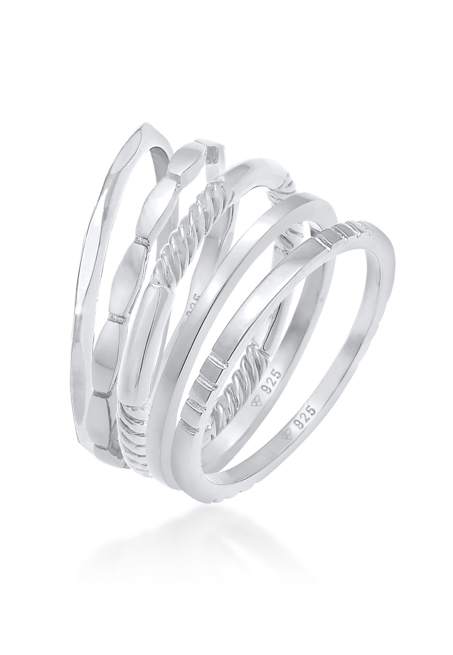 Elli Ring-Set Stapelringe Stacking Bandringe 5er Set 925 Silber, Ring Set