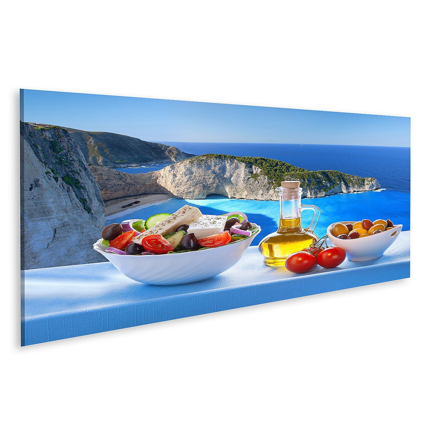 islandburner Leinwandbild Bild auf Leinwand Berühmte Navagio Strand mit griechischen Salat in Za
