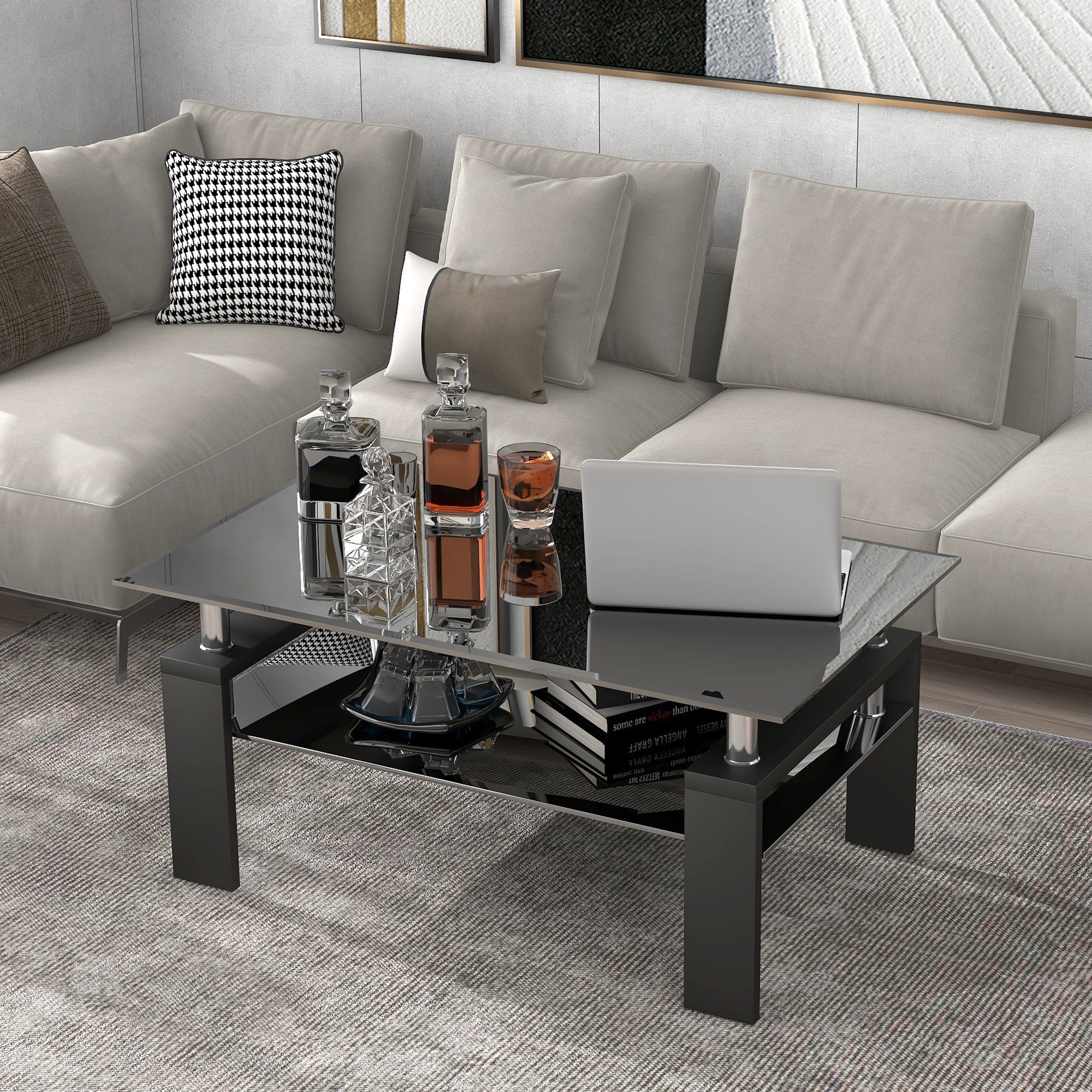 Sweiko Couchtisch Wohnzimmertisch Sofatisch Mit Glasplatte