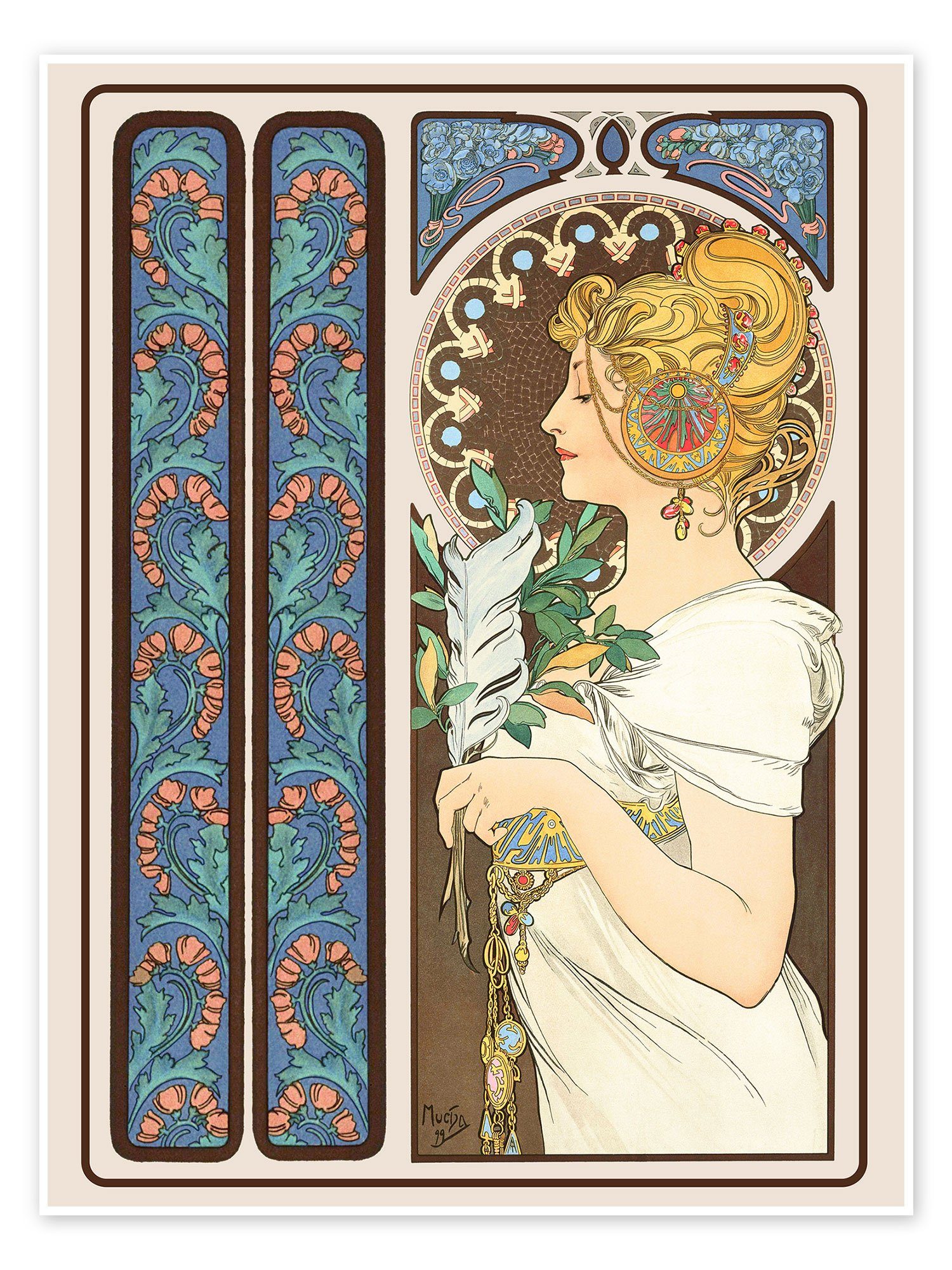 Posterlounge Poster Alfons Mucha, Die Feder, dekorativ, Wohnzimmer Vintage Malerei
