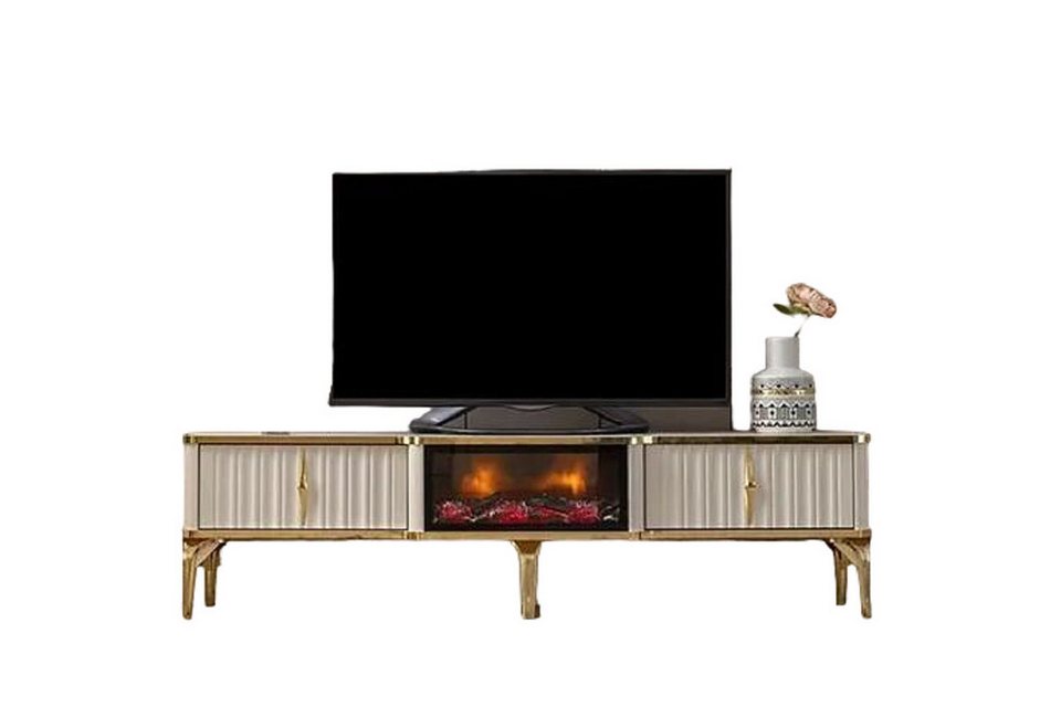 Jvmoebel Sideboard Wohnzimmer Tv Sideboard Weiß Gold Mdf Metall Rtv