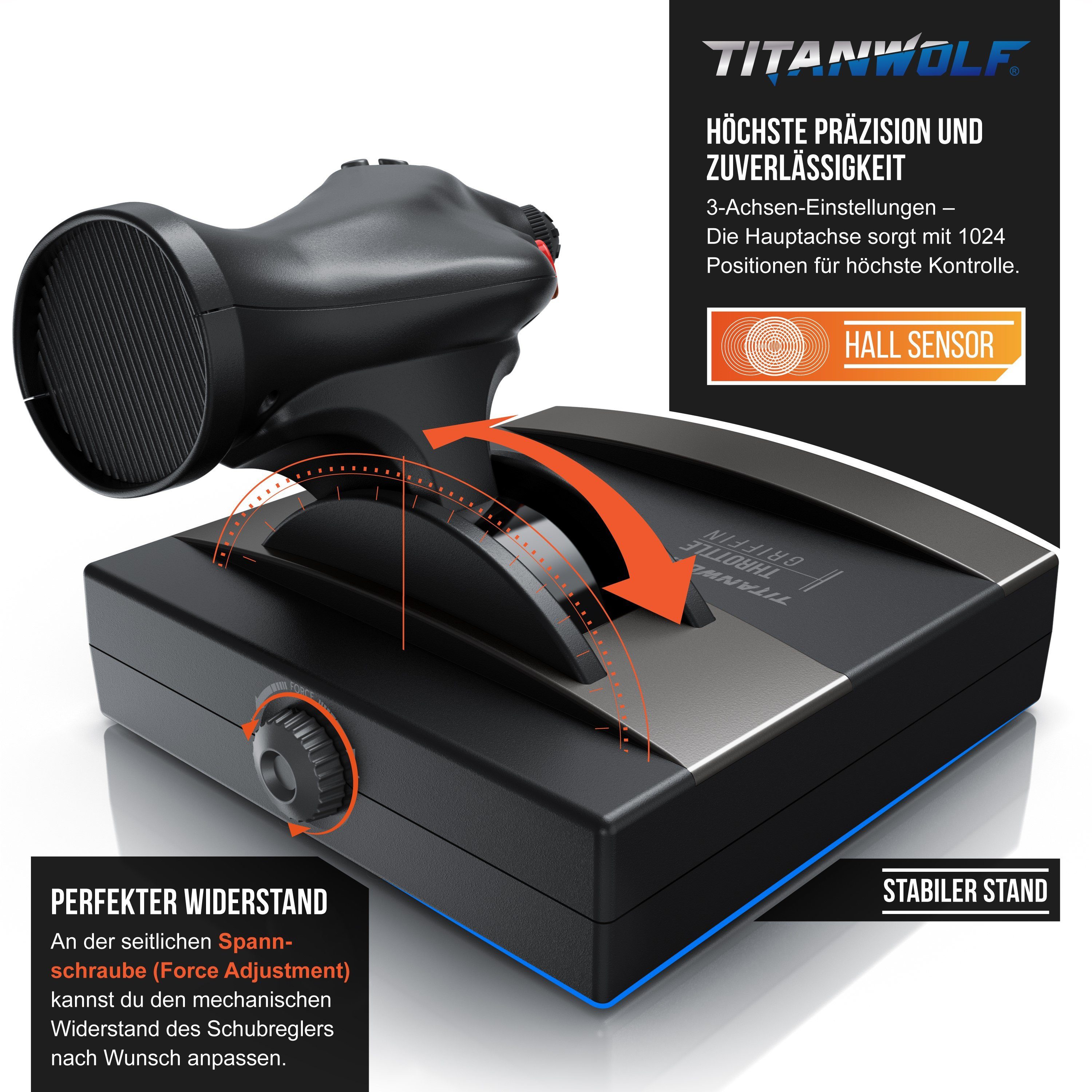 Titanwolf Schubhebel (Schubregler - Throttle Joystick 8 Wege HAT Switch ...