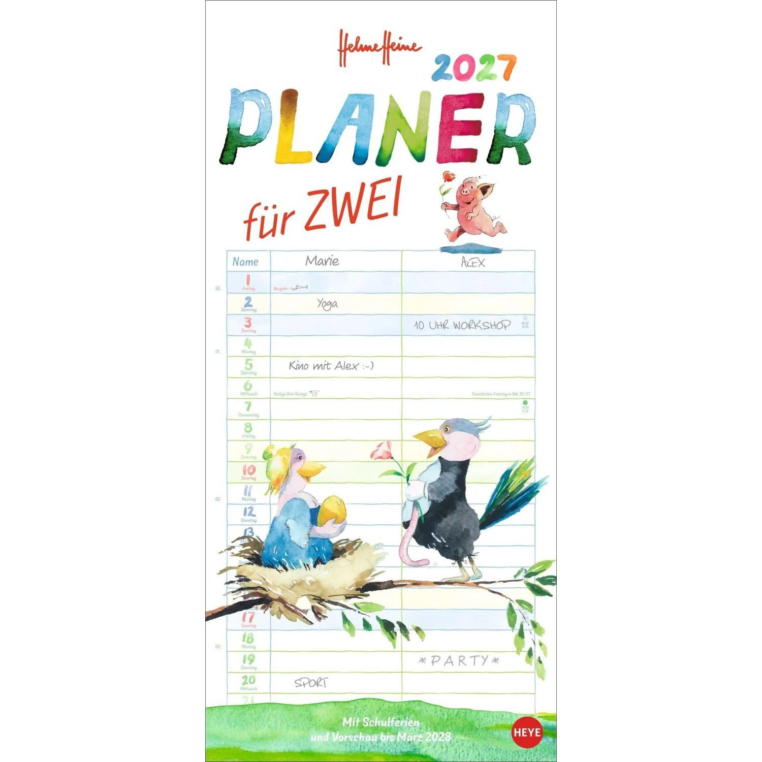 HEYE Familienkalender Helme Heine: Familienplaner-Buch A6 2027