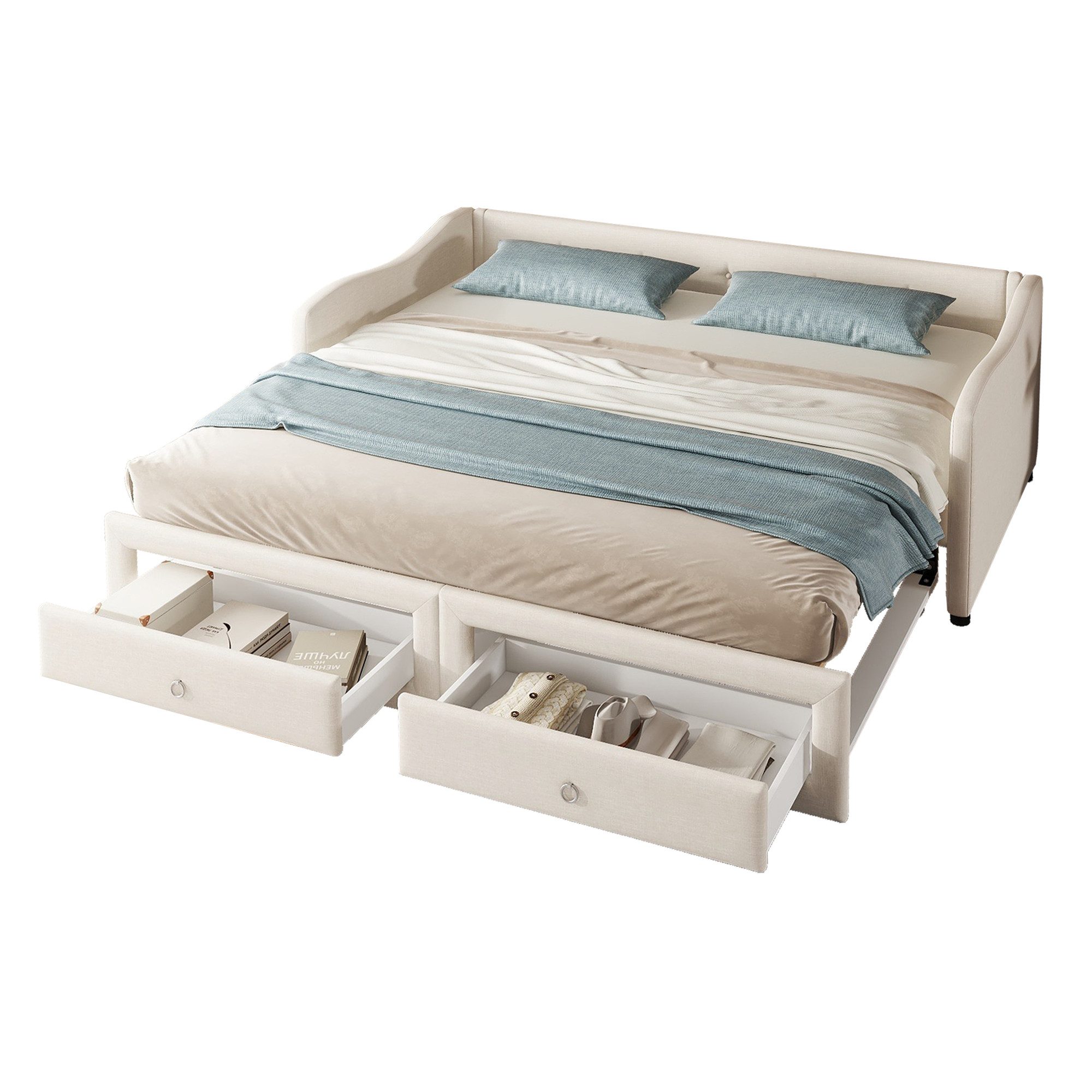Hauss Sploe Kinderbett 90180x200cm Mit Ausziehbarem Bett 2 Schubladen