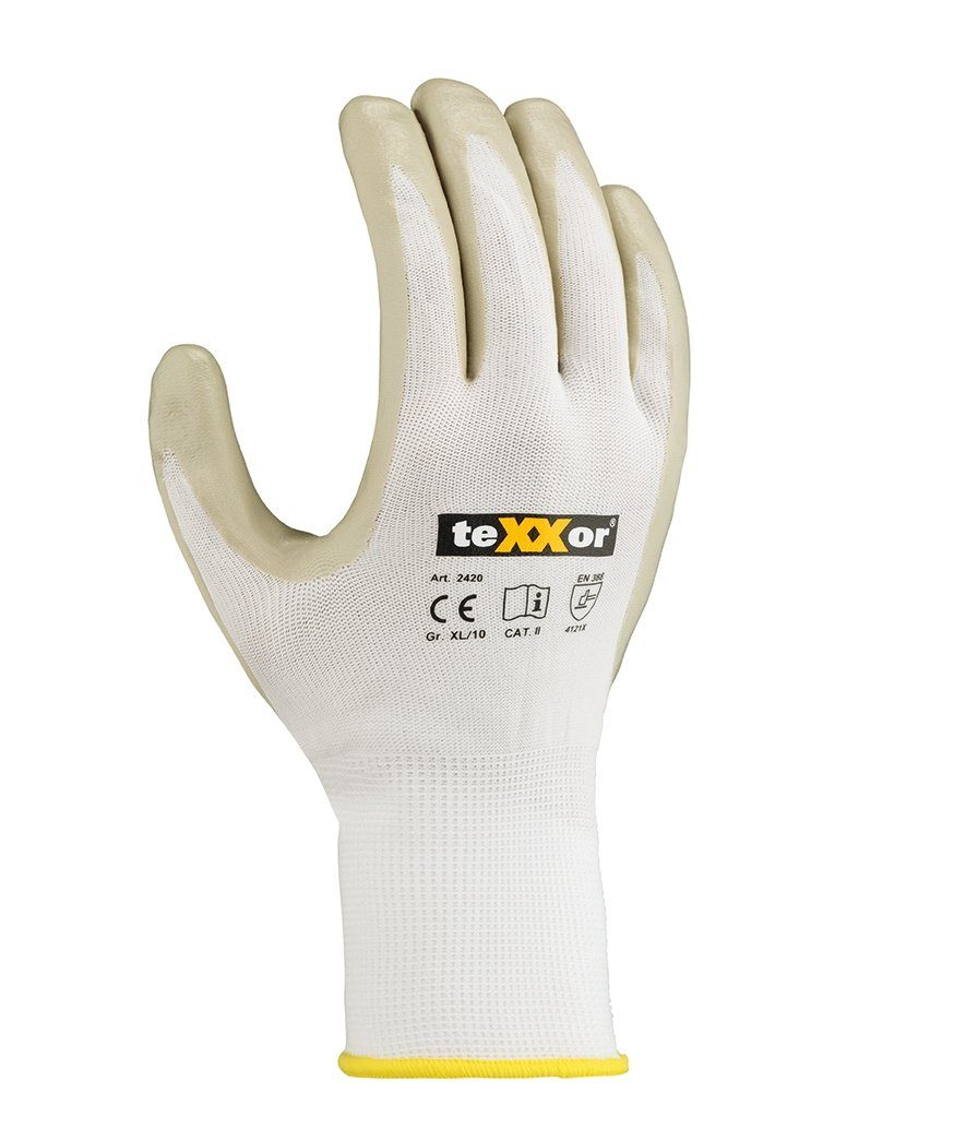 teXXor Arbeitshandschuh-Set Nylon-Strickhandschuh Nitril Beschichtet