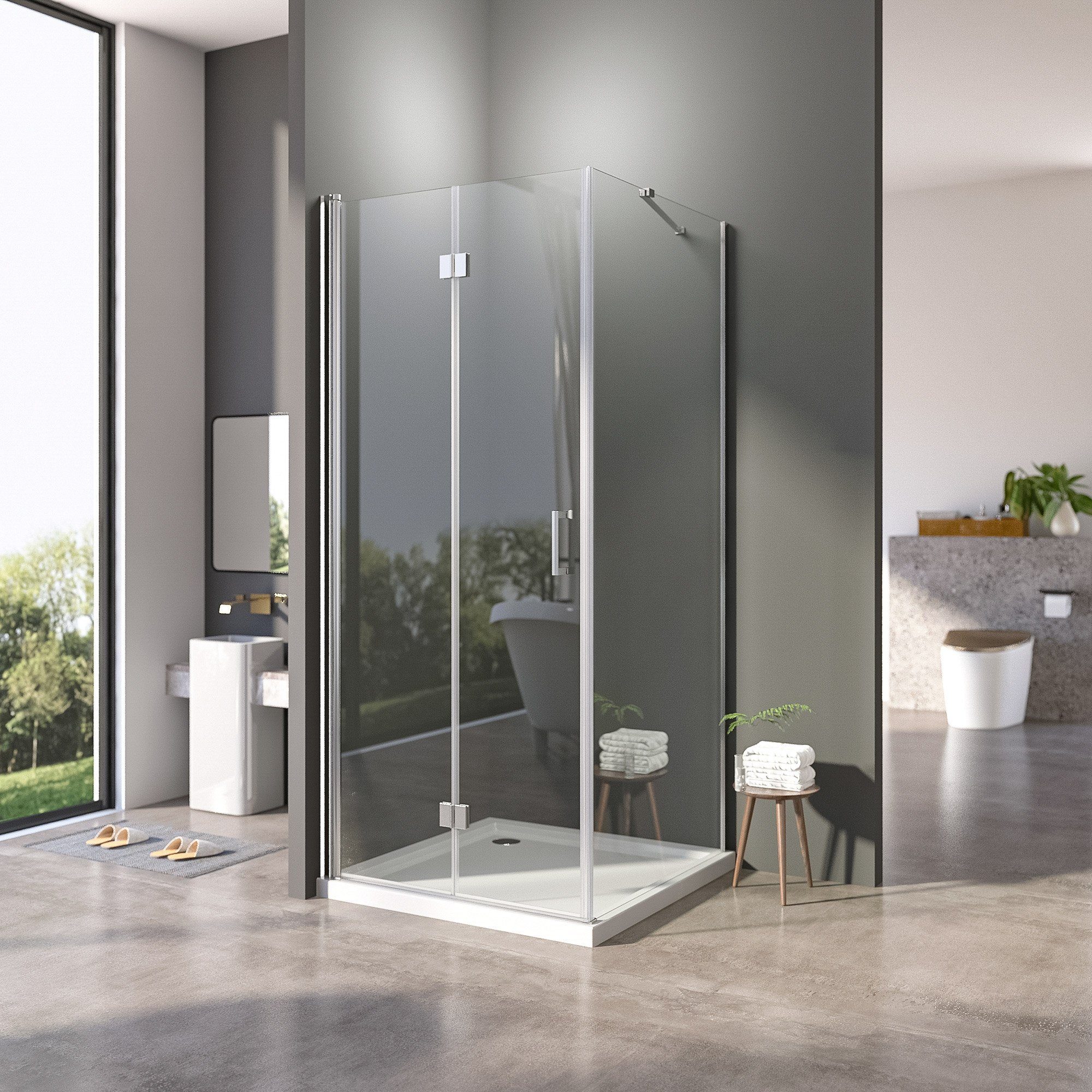 Boromal Eckdusche Eckdusche Duschtür 90x90 Mit Seitenwand Duschkabine