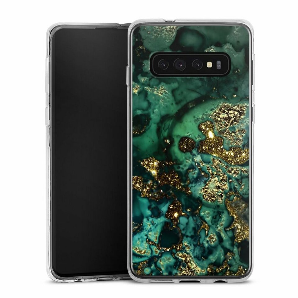 Deindesign Handyhülle Marmor Glitzer Look Muster Cyan Glitter Marble